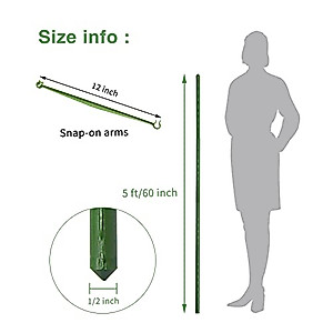 NO Splicing - 5ft Tomato Cages 5-Pack Large Tall Tomato Stakes Supports Garden Stakes,40 Clips and Plant Ties Include, Green