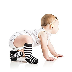 juDanzy knee high tall socks with grips for babies, toddlers, and children (4-6 Years, Red/White & Black/White)…
