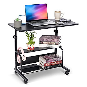 Portable Desk Small Desks for Small Spaces Laptop Table Black Rolling Adjustable Desk on Wheels Mobile Couch Desk for Bedroom Home Office Computer Standing Desk Student Desk with Storage 32x16 Inch