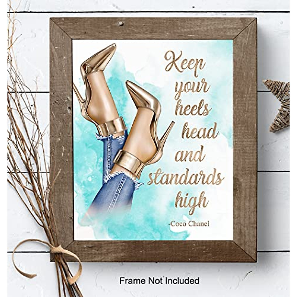 Motivational Quote Wall Art - Glam Wall Decor - Inspirational Gift for Women, Designer Shoes Fan, Couture Fashionista - Luxury Home decoration for Bathroom, Living room, Girl Teens Bedroom