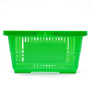 RABEEXP 12 Pcs Shopping Baskets 28L 7.4Gal Plastic Shopping Baskets with Handles, Portable Grocery Basket for Supermarket Retail Shop Book Store Laundry, 18.9x13x10.2 Inch (Green)