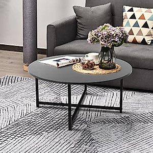 TOYSINTHEBOX Round Coffee Table Modern Coffee Table Sofa Table Tea Table for Living Room, Office Desk, Balcony, Wood Desktop and Metal Legs, Black, 31.5"