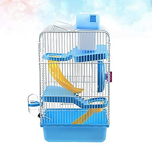 Plastic Hamster Cage Three Layers Hamster House Cage Portable Small Pets Carrier for Mouse Rat Small Animals (Blue)