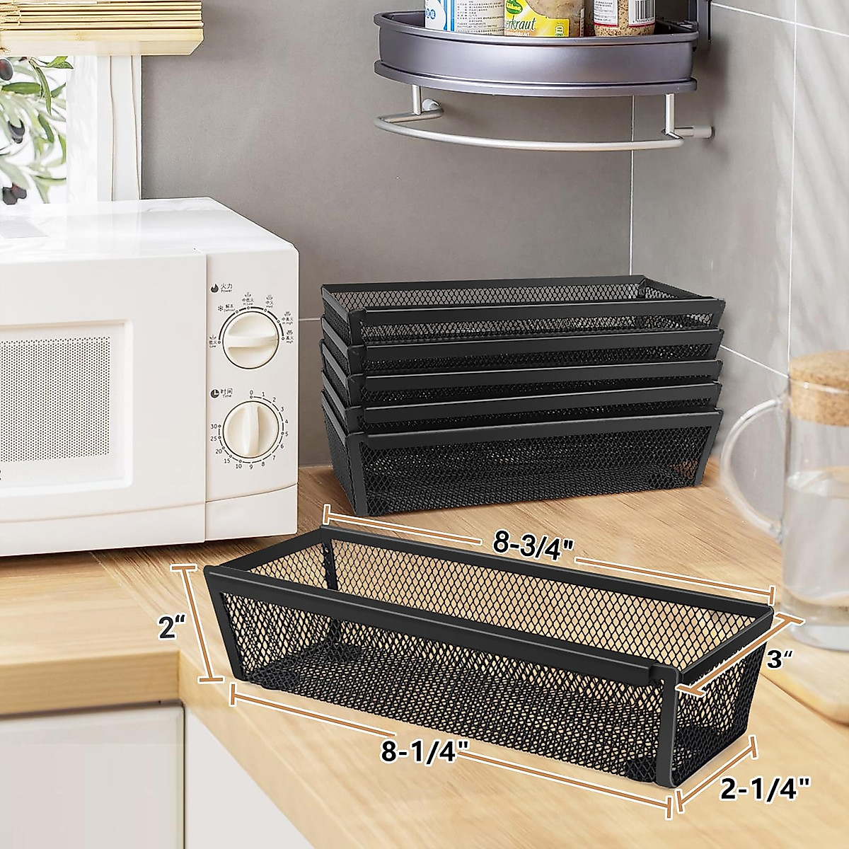 Sisfung Drawer Organizer, Silverware Drawer Organizer for Kitchen, Utensil Mesh Drawer Organizer with Interlocking Arm for Flatware, Knives, Pen, Cosmetic (9 * 3 * 2 inch, 6-Pack)