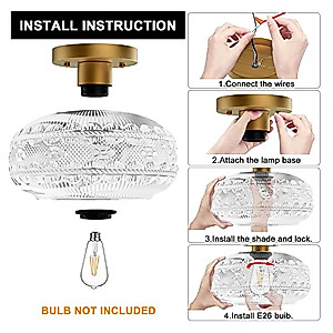 Industrial Semi Flush Mount Ceiling Light Fixture,Gold Hallway Light,Globe Glass Light Fixture Ceiling,Vintage Ceiling Lamp,Farmhouse Light for Entryway Kitchen Bathroom Laundry Room,Bulb Not Included