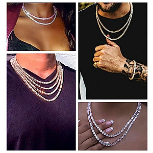 HH BLING EMPIRE Gold Silver Iced Out Diamond Tennis Chain Necklace for Men Women, Rhinestone Tennis Necklaces for Women and Teens, Bling Round Cuibc Zirconia Necklace Chains (4mm-Silver-18)