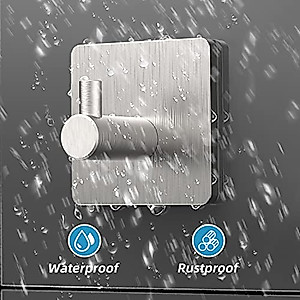 HITSLAM Adhesive Hooks Heavy Duty Self Adhesive Towel Hooks, Stick on Wall Hooks for Hanging Towels, Waterproof 304 Stainless Steel Shower Hooks for Bathroom, Towel Hanger Brushed Nickel 2 Packs