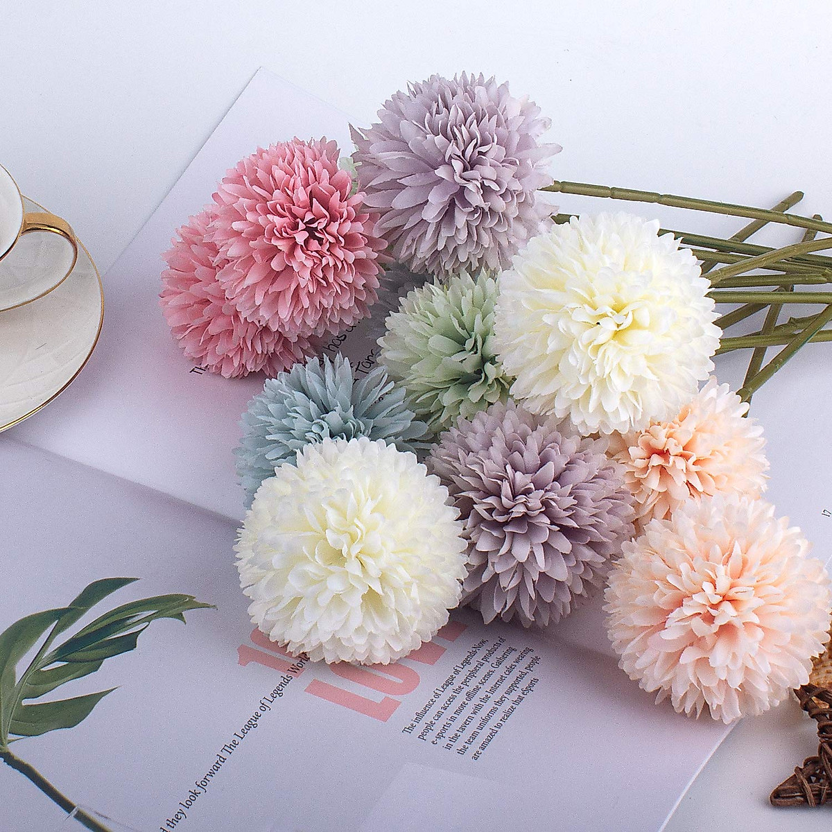 Grunyia Artificial Flowers, 10 Pcs Fake Silk Hydrangea Heads Bridal Wedding Bouquet Home Garden Party Table Centerpieces Decoration (Purple)