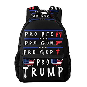 Pro Life Pro Gun Pro God Pro Trump Laptop Backpack School Bookbag, Polyester Anti-Theft Stylish Casual Daypack Bag with Luggage Strap, Travel Business College School Bookbag
