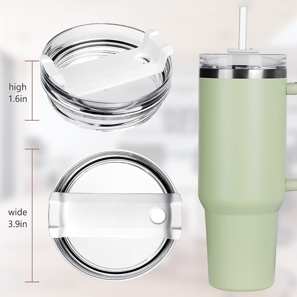 AUAUY 2 PCS Tumbler Lids with 2PCS Dust-proof Cloud Straw Covers for Stanley Quencher H2.0 40 oz and Stanley Adventure Quencher 40 oz, Leak Proof Replacement Lids, White Lids for Tumblers