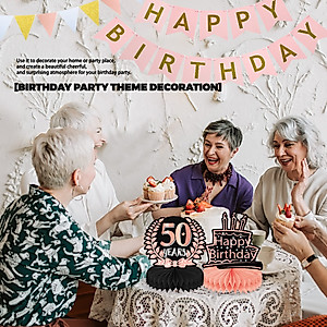 Golcellia 8 Pcs 50th Birthday Decorations - Rose Gold Honeycomb and Birthday Banner Party Decoration for Women Men, 1974 Table Pink Honeycomb Centerpieces, Happy 50th Birthday Table Decorations