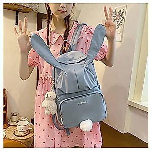 VTYUBX Kawaii Bunny Ear Backpack with Cute Bear Pendant for Girl School Bag Book Bag Travel Backpack for Student Teen Lolita JK (Blue,Large) (01)