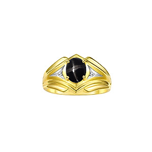 Rylos Simply Elegant Beautiful Black Star-Sapphire & Diamond Ring * Size 8