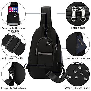 KUTQI Crossbody Sling Backpack with Detachable Phone Bag Sling Bag for Women Men Travel Essentials Cross Body Bag