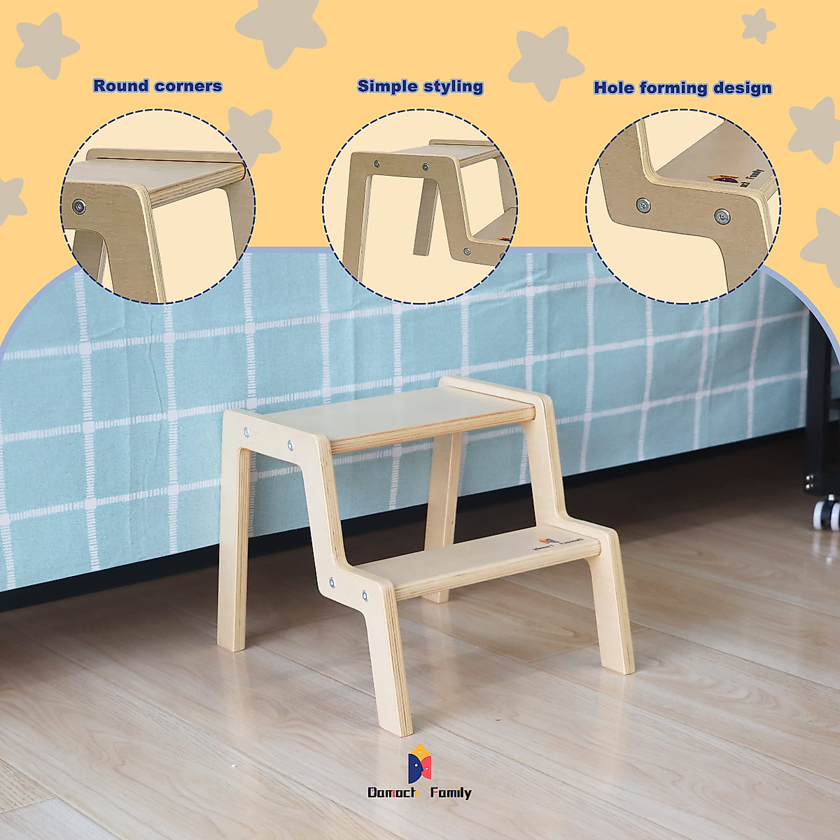 Damoch Family™ Wooden Toddler Step Stool for Kids,Two Step Children Potty Stool,Bathroom&Kitchen Non-Slip Dual Height (Grey+Natural)