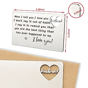 YODOCAMP Husband Metal Engraved Wallet Insert Card, Gifts for Husband from Wife, Husband Hubby Fiance Anniversary Birthday Christmas Valentine's Day Romantic Gifts