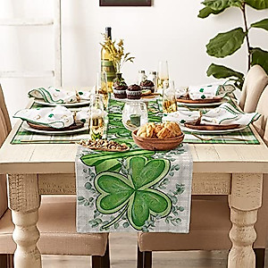 ARKENY St Patricks Day Lucky Green Shamrock Table Runner 72 Inches Eucalyptus Leaves Spring Seasonal Holiday Decor for Dining Table Indoor Home Farmhouse Tabletop Decoration AT386