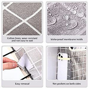 6 Pieces Wall Hanging Storage Bag with 10 Sticky Hooks Grid Over The Door Closet Organizer Pocket Hanging Wall Basket Camper Storage Accessories for Inside Bedroom Bathroom (Gray Grid)
