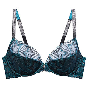 Savage X Fenty, Women's, Shining Star Embroidered Half Cup Plunge Bra, Wildflower Blue Starstruck Embroidery, 38B