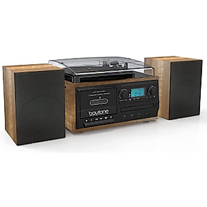 Boytone BT-58W Bluetooth Record Player Turntable with CD Player, Convert LP Vinyl, CD to MP3 Player, Cassette, AM/FM Radio, USB/SD Encoding, Remote Control, Audio Music Player Built in Amplifier