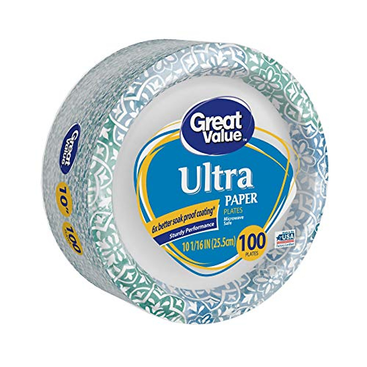 Great Value Ultra Disposable Dinner Paper Plates, 10 1/16", 100 Count