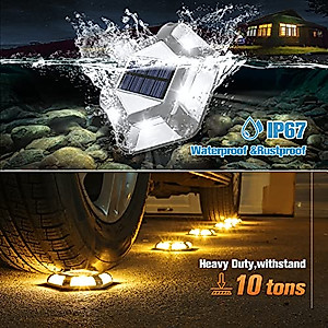 VOLISUN Solar Dock Lights - 8-Pack Waterproof Outdoor LED Aluminum Dock Lighting Warning Step Lights for Driveway (White + White Warm, 2 Colors in 1)