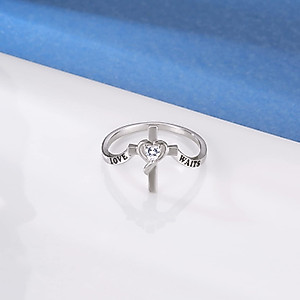 925 Sterling Silver True Love Waits Ring Purity Cross Rings Jewelry Gifts for Daughter Women Lady girlfriend (7-)