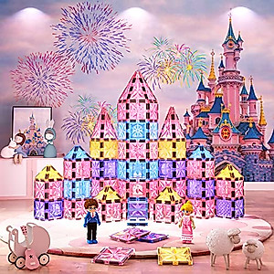 108pcs Diamond Magnetic Tiles with Dolls Princess Castle Building Toys, STEM Kids Toys Magnetic Blocks Doll House Toddler Toys, Christmas Birthday Gifts Ideas for 3+ Year Old Girls & Boys
