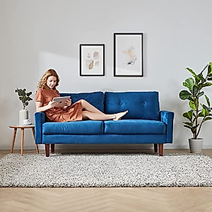 Dreamsir 69" Modern Cream Love Seats Sofa Couch Furniture, Velvet Fabric Mid Century Couch for Living Room, Bedroom, Apartment/Easy, Tool-Free Assembly (Sofa, Navy Blue)