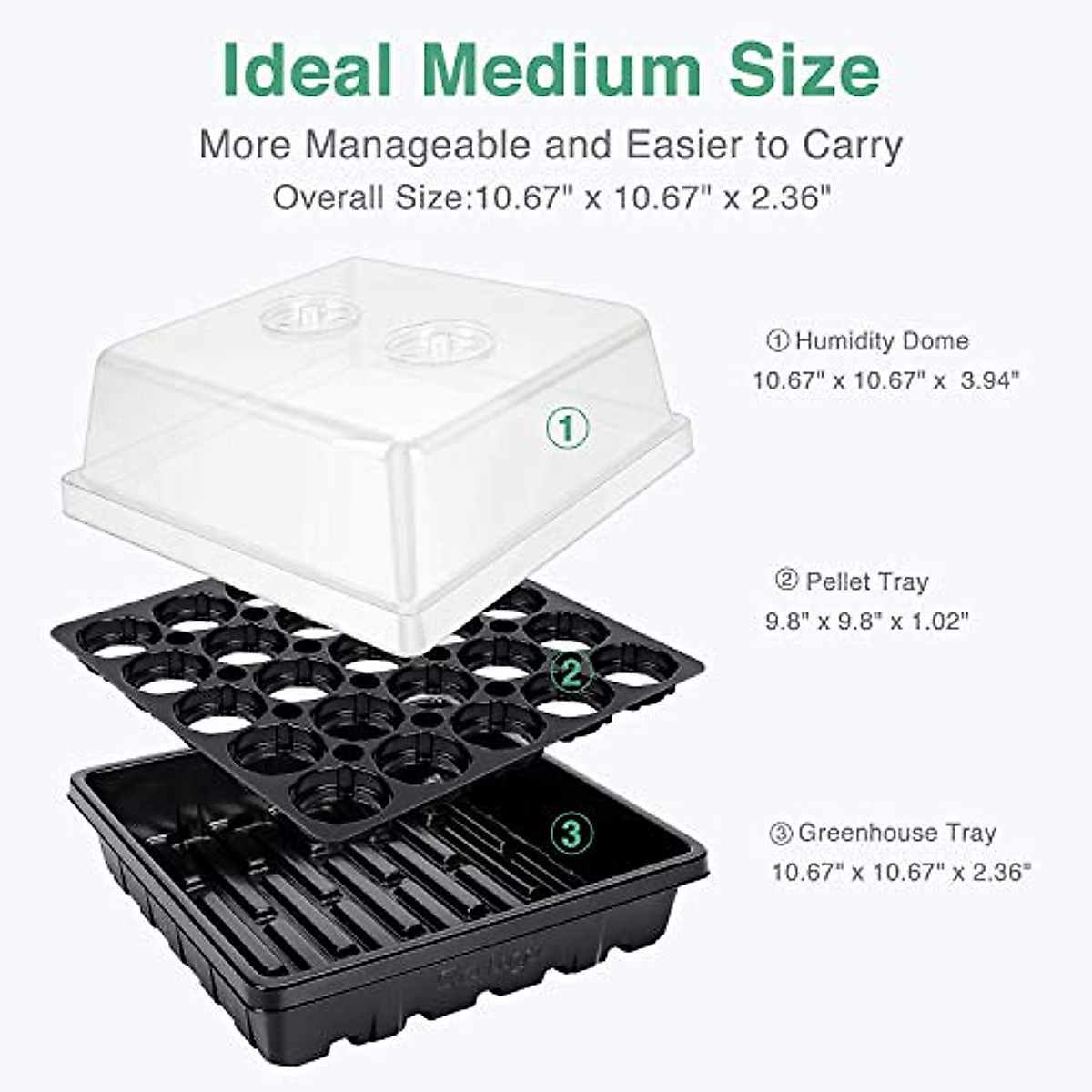 [Thick Plastic] 4 Set Strong Seed Starter Tray with 4" Humidity Dome and Pellet Holder for 100 Jiffy 30mm, 36mm & 42mm Peat Pellets, Seed Starting, Germinating Propagating, Pellet Not Included