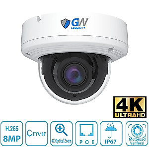 GW 4K (3840x2160 @30fps Real-time) 8 Channel Security Camera System with 4 8MP AI Facial Recognition/Human/Vehicle Detection 5X Optical Motorized Zoom PoE IP Dome Cameras