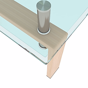 POULEII Rectangle Oak Glass Coffee Table,Clear Coffee Table,Modern Side Center Tables for Living Room.