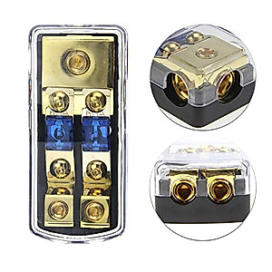 ZOOKOTO Copper Distribution Block, 0GA(4/6/8/10) GA to 4(6/8/10) GA 60 Amp Mini ANL 2 Way Fuse Holder
