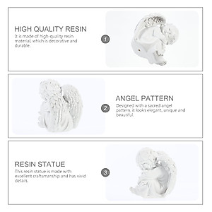 VOSAREA Praying Angel Figurine Resin Cherubs Angel Statue Guardian Angel Figurine Thinking Angel Sculpture Cute Wings Angel Memorial Statue for Home Decoration Wedding