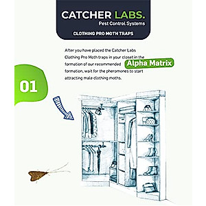 Catcher Labs Moth Traps for Clothes | Moth Traps with Pheromones | 6-Pack Non-Toxic Moth Killer | Spray & Repellent Alternative