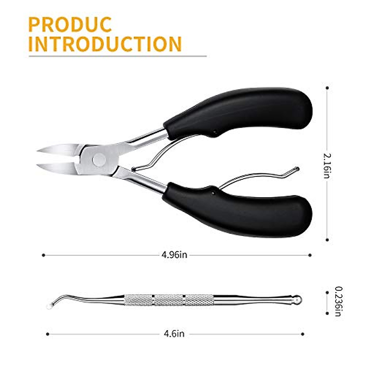 Toenail Clippers, Medical Grade Toe Nail Trimmer, Nail Clippers for Thick Nails or Ingrown Toenail Tool, Stainless Steel Sharp Pedicure Toe Nail Clippers Adult, with Easy-to-Grip Rubber Handle.