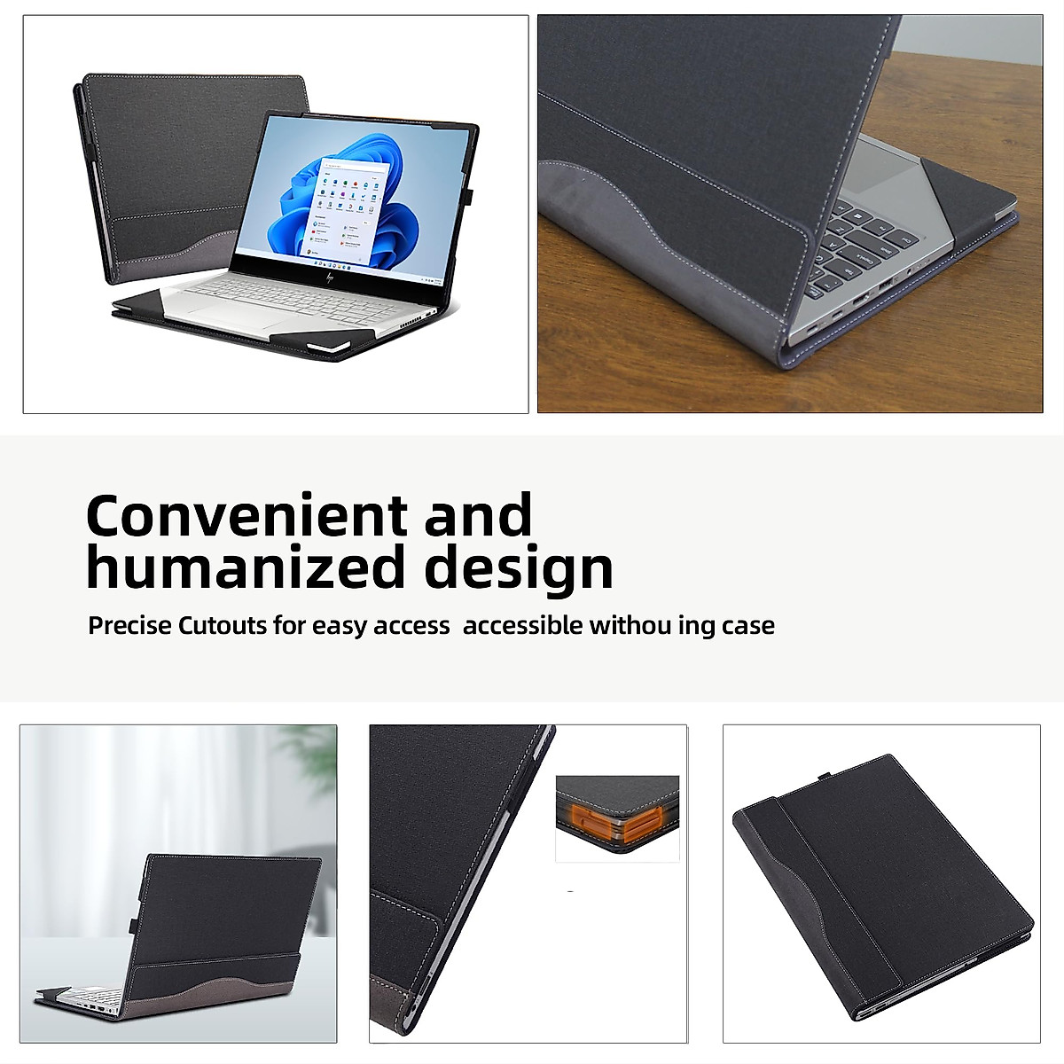 Laptop Cover for HP Envy x360 Laptop 15t /15z-XXX/15-fh|15-ed/15z-ey15-er/15-ep/15t-es100|2-in-1 Laptop.All Inclusive Drop Case 15.6" PU Leather Inside Pocket Cover Shell (15.6inch, Gray-Black)