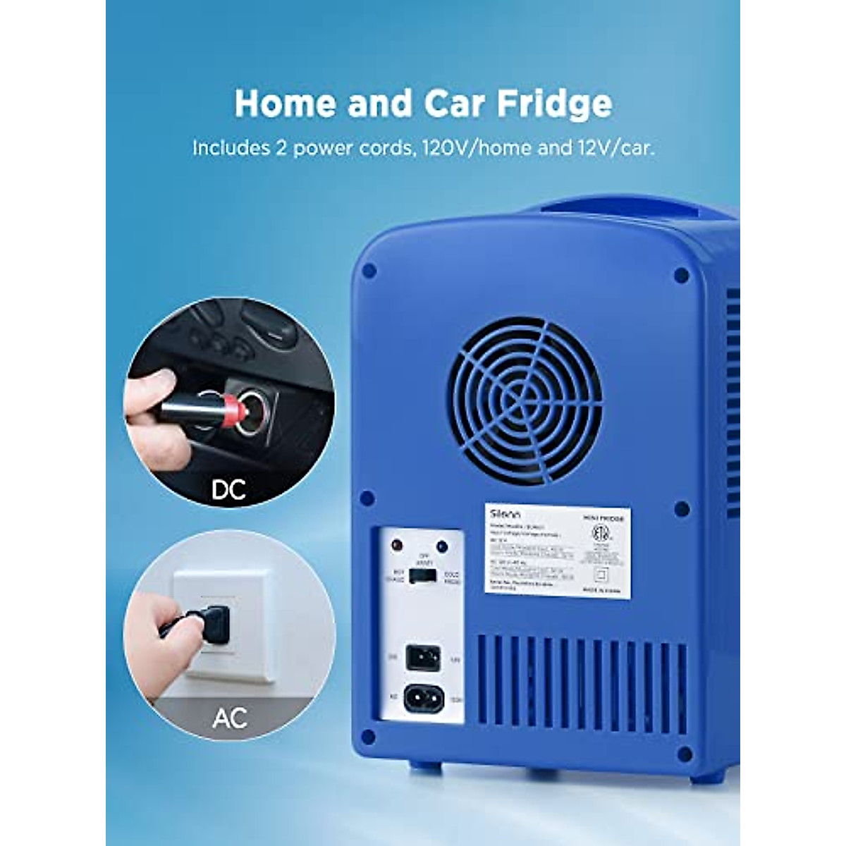 Silonn Mini Fridge, Portable Skin Care Fridge, 4 L/6 Can Cooler and Warmer Small Refrigerator with Eco Friendly for Home, Office, Car and College Dorm Room, Compact Refrigerator and Blue (SLRE01B1)