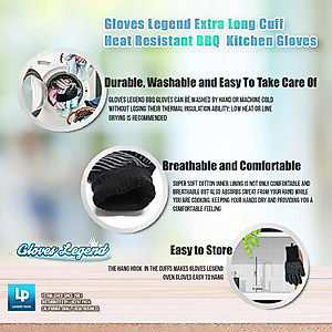 1 Pair (2 Gloves) - Gloves Legend Black Kitchen Oven BBQ Gloves – Machine Washable Heat Resistant Cooking Barbecue Grill Gloves - with Extra-Long Cuff