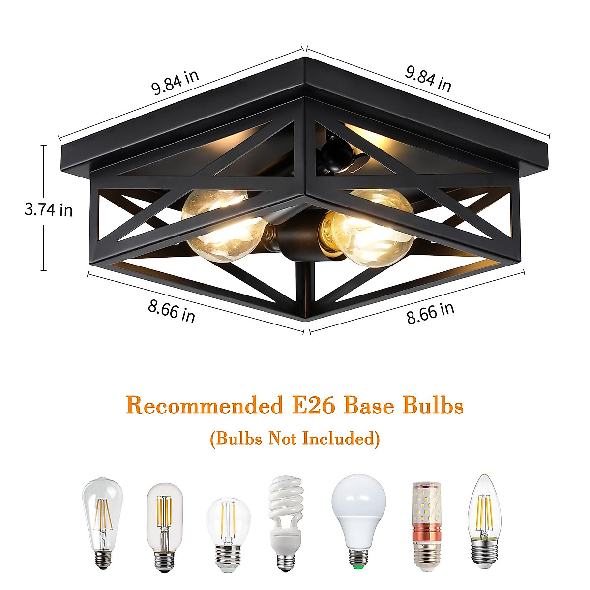 DIKAIDA 2Pack Vintage Farmhouse Flush Mount Ceiling Light Fixtures, 2-Light Hallway Kitchen Ceiling Light, Industrial Farmhouse Light Fixtures Ceiling Mount for Bedroom