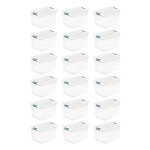 Sterilite 24-Pack Stackable Storage Bin with Lid, Clear Plastic Design, 64 Quarts