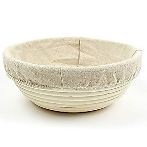Vollum Bread Proofing Basket Banneton Baking Supplies for Beginners & Professional Bakers, Handwoven Rattan Cane Bread Maker with Linen for Artisan Breads, 10 x 4.25 Inch, 2-Pound Round Brotform