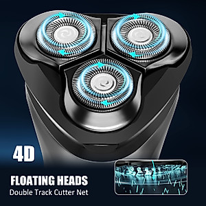 Electric Razor for Men, 4D Cordless Head Shaver, SIWIEY Rechargable Wet and Dry Mens Razors, Rotary Shaver with Pop-up Trimmer, IPX6 Waterproof, LED Display, 8000 RPM