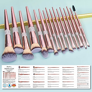 Bueart Design 16Pcs ULTRA SOFT Labeled Makeup Brushes Sets -with Foundations Powder Blush Concealer Blending Eyeshadow Contour Brush sets (Rose Gold)