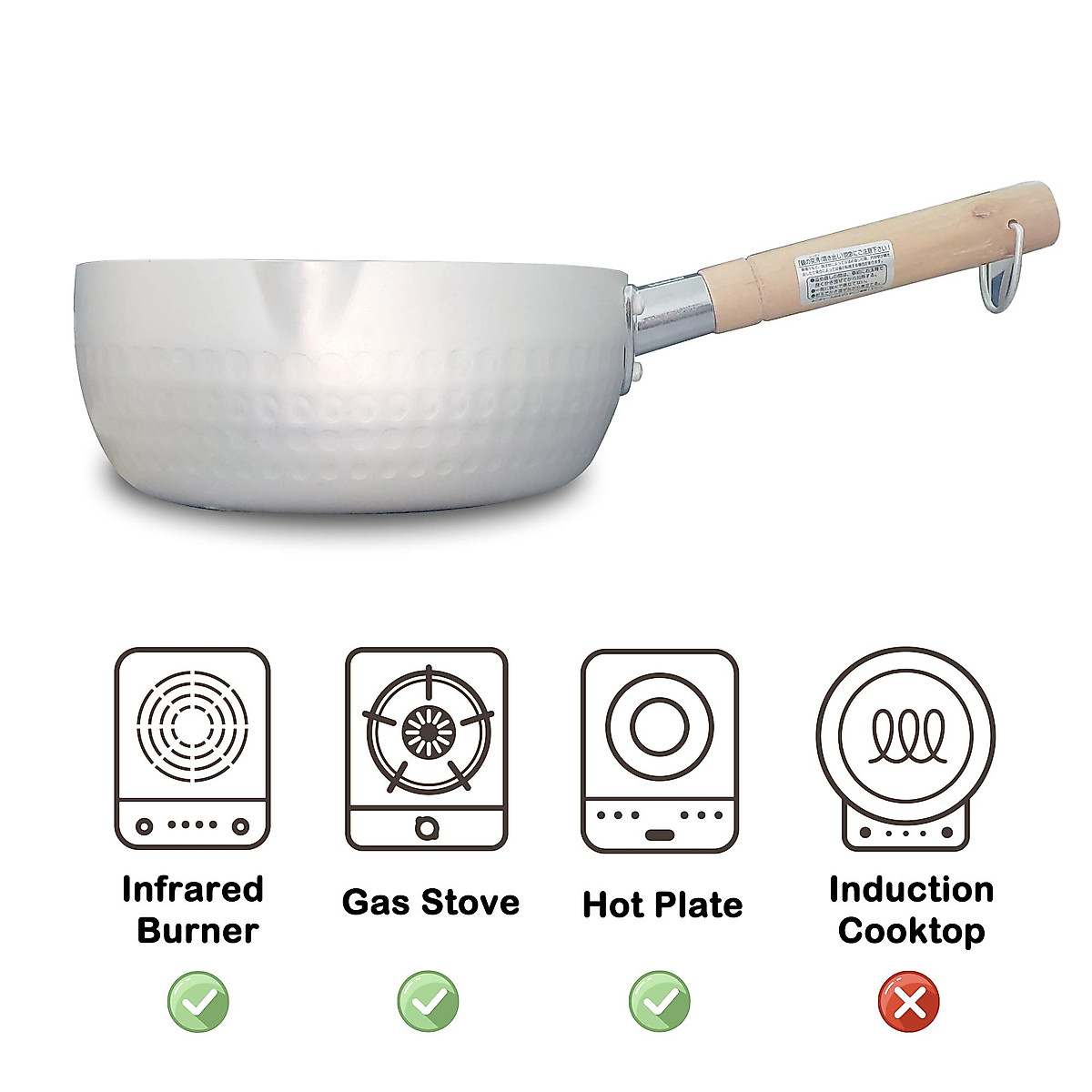 ICUUK Nonstick Saucepan 1.7 Quart Japanese Yukihira Saucepan With Wooden Handle And Silicone Mixing Spoon,Multipurpose Pot, Aluminum Alloy, Silver (7.1 inch)