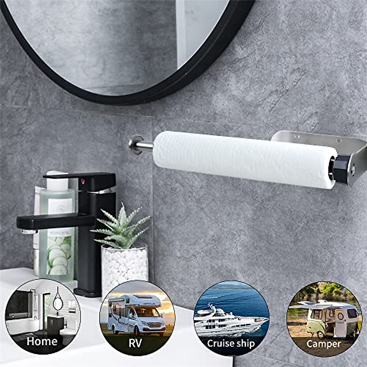 Paper Towel Holder Under Cabinet with Damping Effect, Brushed Nickel Single Hand Operable Self-Adhesive or Drilled Under Counter Paper Towel Holder Wall Mount for Kitchen Bathroom - Silver