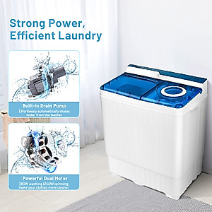 Giantex Washing Machine Semi-automatic, Twin Tub Washer with Spin Dryer, 26lbs Capacity, Built-in Drain Pump, Portable Laundry Washer, Compact Washing Machine for Apartment, Dorm and RV (White+Blue)