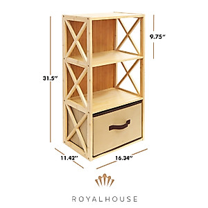 RoyalHouse Bamboo Storage Cabinet with Basket, 3-Tier Open Shelf, Cabinet for Bathroom, Living Room, Bedroom, Kitchen,Office