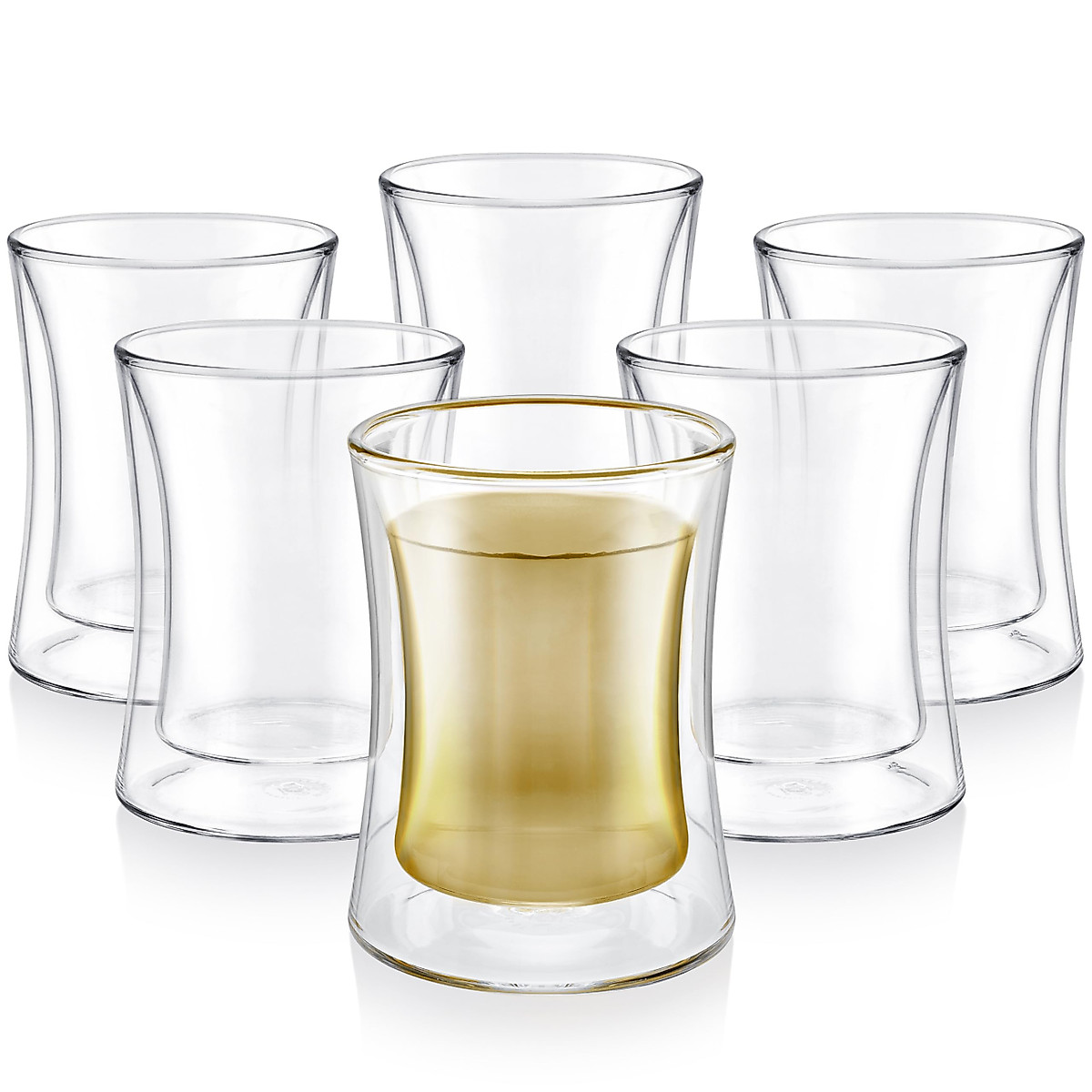 Teabloom Modern Insulated Turkish Tea Glasses - Set of 6 Double Walled Glass Teacups (6 oz / 177 ml)