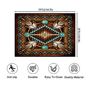 Southwestern Area Rug 5x7 Washable Living Room Rug,Aztec Tribal Rugs Native American Throw Rugs Vintage Rug Non Slip Bedroom Area Carpet Soft Floor Carpets Mat for Dining Room,Laundry,Office,Brown